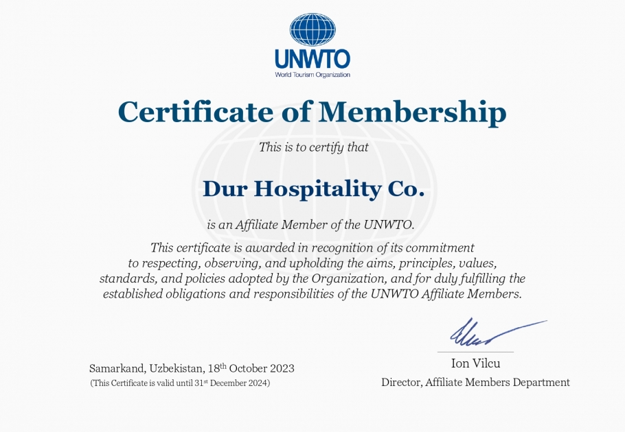 Dur Hospitality Joins the World Tourism Organization (UNWTO) - Eye of ...